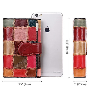 MASIWEI Multicolor Patchwork Wallet for Women, Genuine Leather Elegant Wallets Credit Card Holder with Zip Coin Purse (Multicolored-S2)