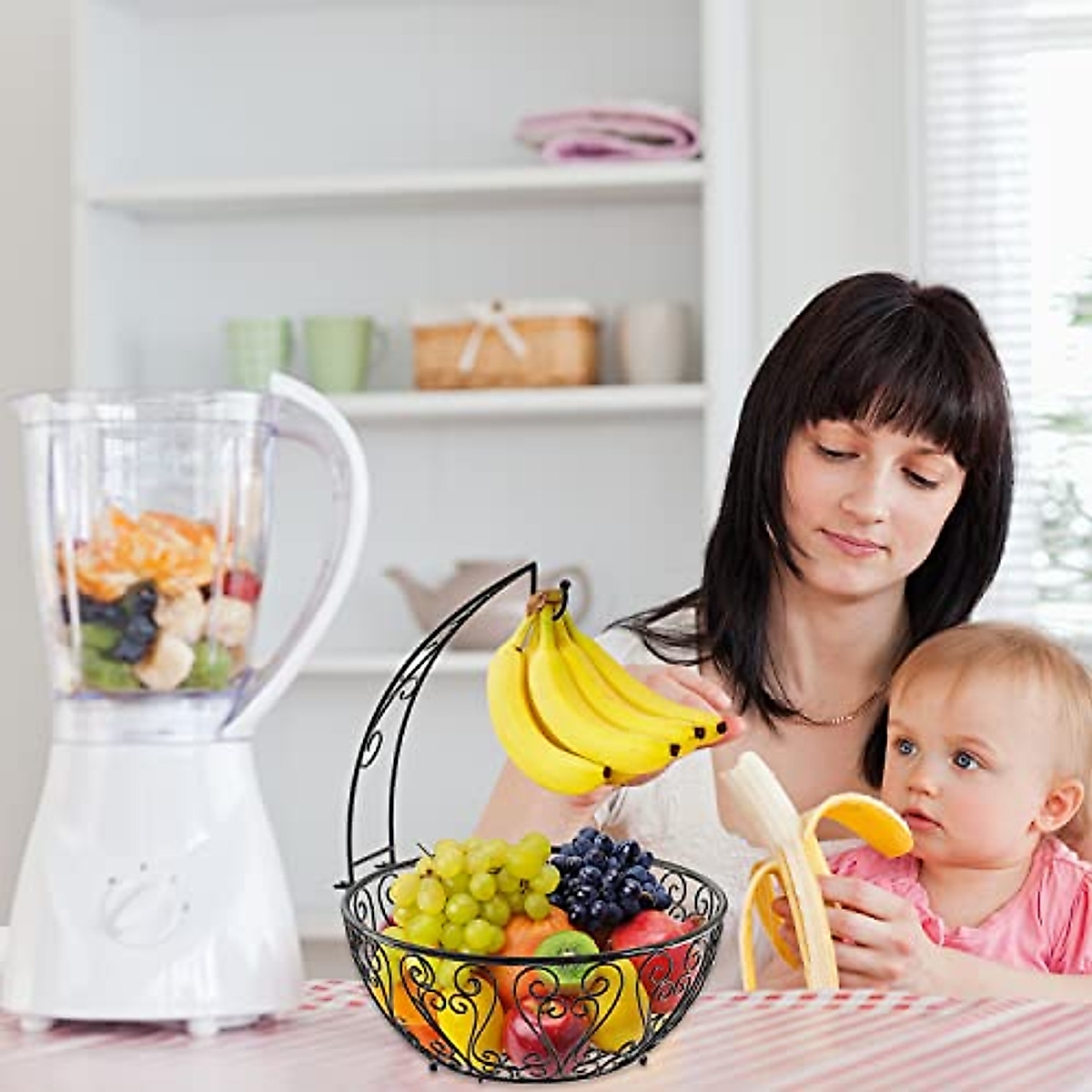 ODRAGO Fruit Basket for Kitchen with Complementry Towel Holder, Fruit Holder for Kitchen Countertop, Decorative Vegetable Baskets for Kitchen, Bronze Fruit Basket with Banana Hanger