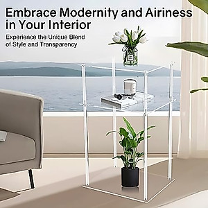 Joogto Acrylic Side Table, Clear 3-Tier Acrylic End Table with Stainless Steel Bracket, Acrylic Nightstand Beside Acrylic Coffee Table for Small Spaces Living Room/Office/Hallway/Bedroom/Balcony