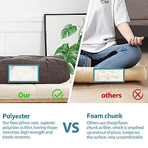 HIGOGOGO Floor Pillow, Square Meditation Pillow for Seating on Floor Solid Thick Tufted Seat Cushion Meditation Cushion for Yoga Living Room Sofa Balcony Outdoor, Dark Grey, 22x22 Inch