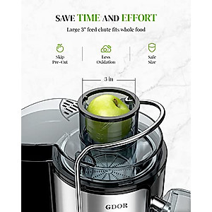 Juicer Machines with 1000W Motor, GDOR Extra Wide 3” Feed Chute Juicer, Juice Extractor for Whole Fruits and Vegetables, Easy to Clean Juice Maker, Centrifugal Juicer, BPA-Free, Anti-Drip, Silver