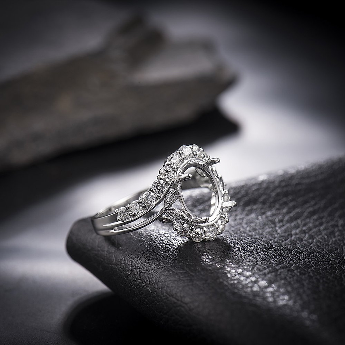 Lanmi Women's Oval 5X7mm 7.5X9.5mm 8X10mm 14K White Yellow Gold Diamond Semi Mount Engagement Wedding Ring Set