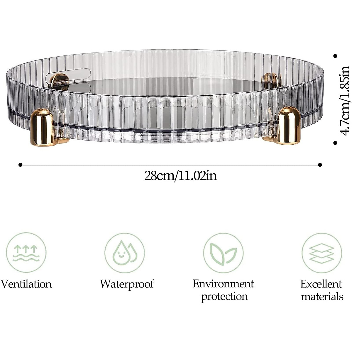 WJWSKI Lazy Susan Organizer 11", 360 Degree Rotating Turntable for Cabinet with 4 Gold Non-Slip Base, Round Spice Rack for Kitchen, Cologne Organizer for Men, Makeup Perfumes Vanity Tray - Clear