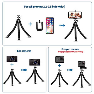 Phone Tripod, Flexible iPhone Tripod and Portable Adjustable Tripod with Wireless Remote and Universal Clip Mount Camera Tripod, Travel Tripod,Tabletop Tripod for iPhone/Android Grey