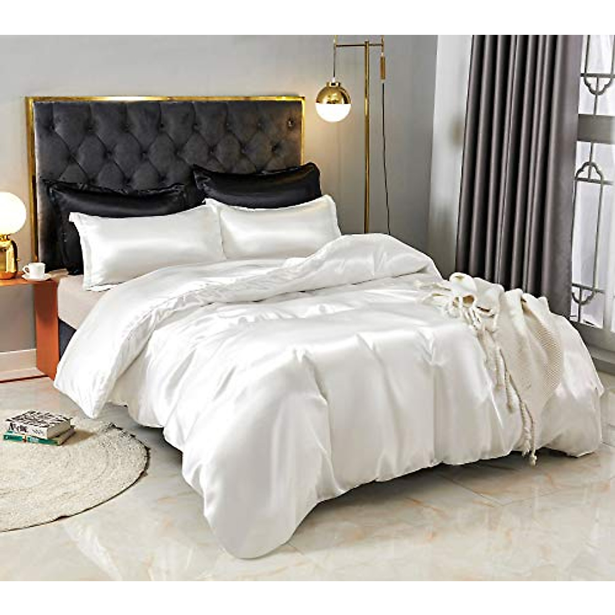 HOdo Home Satin Duvet Cover Twin Size, 3 Piece Silk Like Comforter Cover, Ultra Soft and Breathable Bedding Set with Zipper Closure & Corner Ties