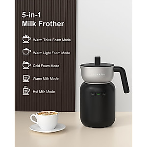 CROWNFUL Milk Frother, Electric 5-in-1 Milk Frother and Steamer with Temperature Control, Dishwasher Safe, Auto Shut-Off Frother for Coffee, Latte, Cappuccino, Macchiato