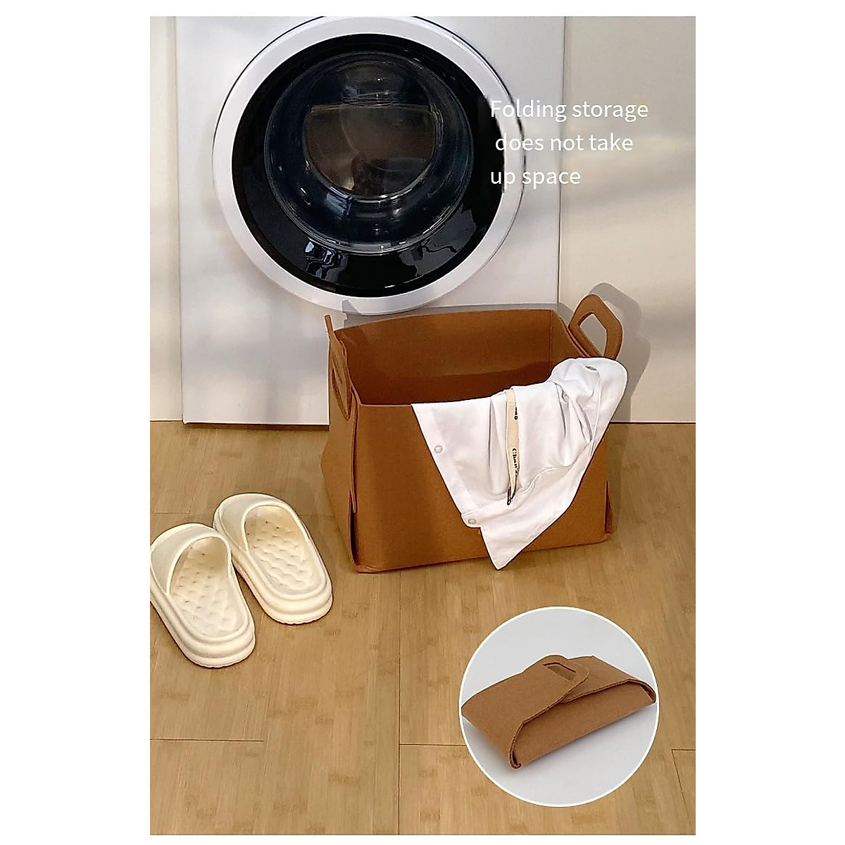 Wycoroy Storage Baskets Collapsible Felt Storage Bin Set, Organizer with Carry Handles, Storage Box for Shelves, Clothing, Books, Shoes,Toys (Beige, Lagge)