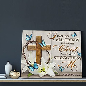 WALLOHERE Scripture Wall Art Christian Religious Wall Decor Canvas Prints Floral Wall Art Butterfly Painting Christ Faith Spiritual Posters Artworks Decor Framed For Living Room Bedroom Ready To Hang16 inches x20 inches , 16x20in