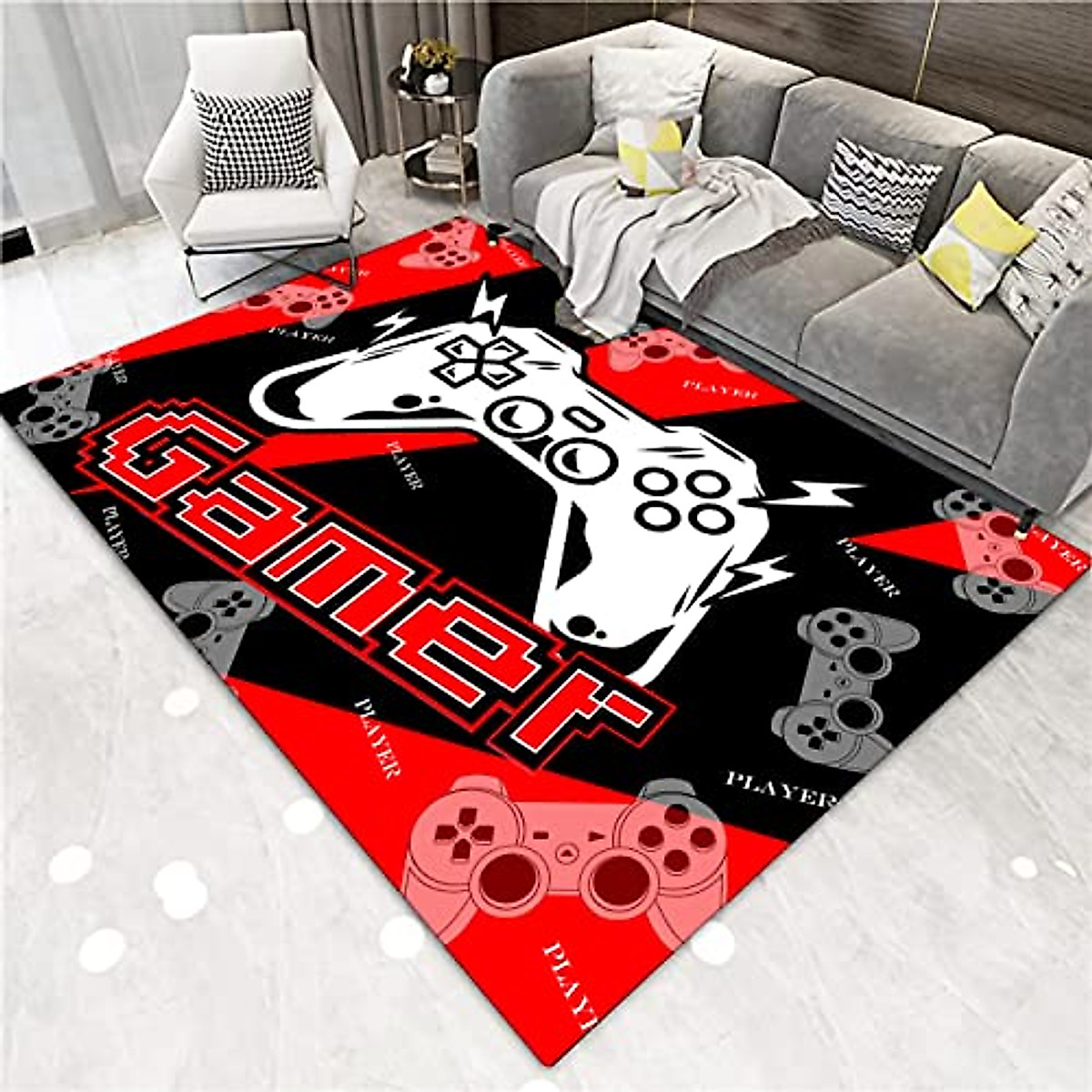 Video Game Controller Gamepad Carpets 3D Printed Pattern Game Area Rugs Non-Slip Carpets Doormats Home Decor for Living Bedroom Game Room(60x39inch)