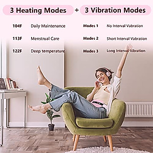 Portable Cordless Heating Pad, Heating Pad for Back Pain with 3 Heat Levels and 3 Vibration Massage Modes, Portable Electric Fast Heating Belly Wrap Belt for Women and Girl(Pink)