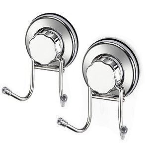 iPEGTOP Strong Suction Cup Hooks Damage Free Stainless Steel Hook for Towel, Robe, Loofah, Bags, Coat, Kitchen Tools and Bathroom Accessories, 2 Pack