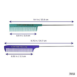 Allegro Combs XL Pintail Rat Tail Combs Parting Combs Metal Tail Foiling Combs Pin Combs 2 Pc. (PURPLE & MINT)