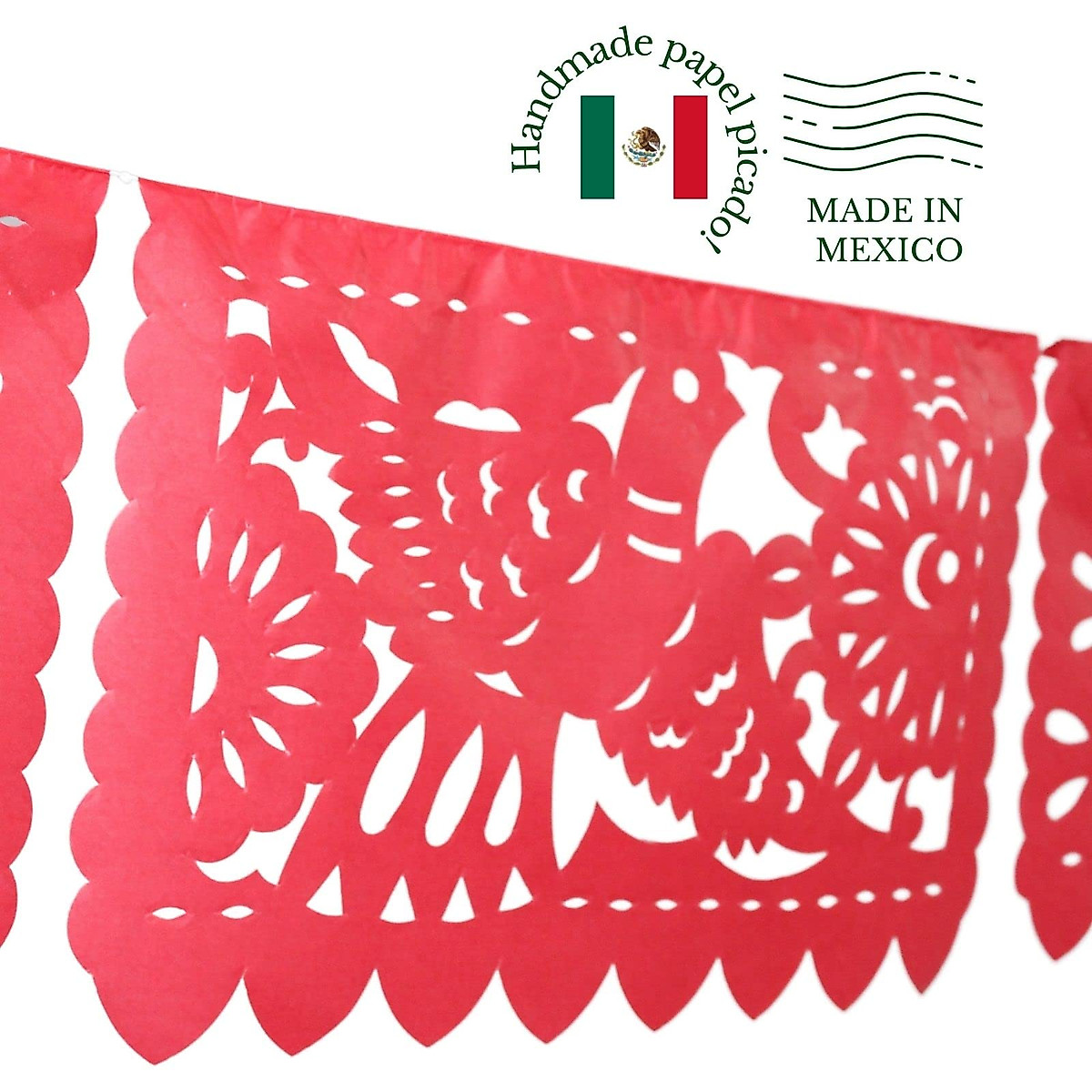 Red Papel Picado Flags, Fiesta Party Decoration, Mexican Paper Banner, Garland, Bunting, Streamers for Birthday Parties, Baby Showers, quinceaneras, Bridal Shower, Engagement Weddings 5 pk | 60ft
