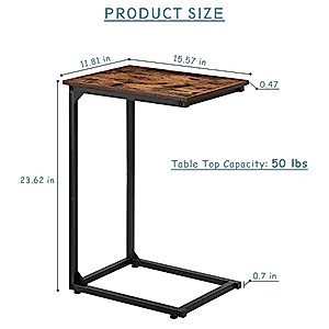C Shaped Side Table Set of 2, C Table for Sofa, Couch Table End Table Slide Under, Snack Side Table for Living Room, Bedroom, Rustic Brown