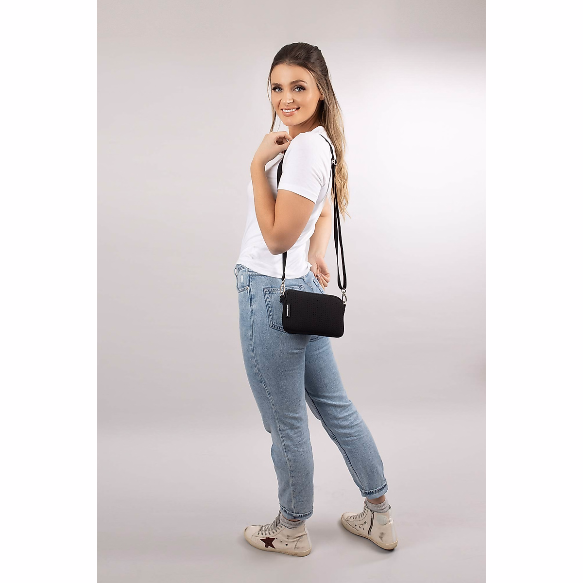 Somewhere Haute Mini Perforated Neoprene Clutch Crossbody Bag for Women (Pumpkin Orange)