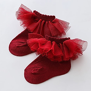 Adeimoo Newborn Baby Girls Lace Tutu Socks Toddler Eyelet Turn Cuff Ruffle Ankle Dress Socks for Infant 0-6 Months