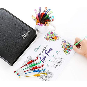 96 Color Artist Gel Pen Set, PU LEATHER TRAVEL CASE AND 48 MATCHING COLOR REFILLS INCLUDED, 48 Ink Gel Pens 24 Glitter 12 Metallic 12 Neon for Adult Coloring Books Drawing Doodling Crafts Journaling