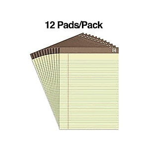 Staples 100% Recycled 8-1/2" x 11 3/4", Canary, Perforated Notepads, Narrow Ruled, 12/Pack