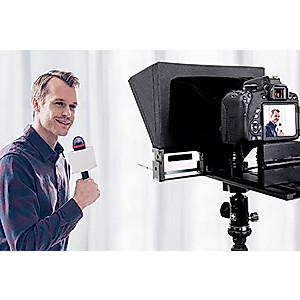 ILOKNZI 12 inch Adjustable Teleprompter, Aluminum Teleprompters with Remote Control for 12.9" Tablets Rotatable Tempered Optical Glass, Supports Wide Angle Camera Lens