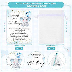 Engrowtic 50 Sets Baby Shower Favors for Boys 50 Elephant Keychain for Baby Shower 50 Baby Shower Thank You Cards 50 Elephant Pens and Organza Bags Baby Boy Thank You Gift for Guest Gender Reveal