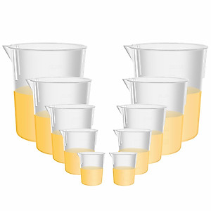 ULAB Scientific Plastic Beaker Set, 5 Sizes 50ml 100ml 250ml 500ml 1000ml, 2pcs for Each Size, Stackable with Spout, Molded Graduation, UBP1007