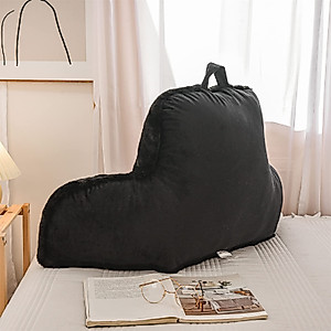 A Nice Night Faux Fur Reading Pillow Bed Wedge Large Adult Children Backrest with Arms Back Support for Sitting Up in Bed/Couch for Bedrest,Black