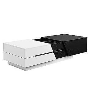 Merax Coffee Table for Living Room, Extendable Coffee Table with Sliding Top & Hidden Storage Compartment, Modern Cocktail Table Center Table for Office (White & Black)