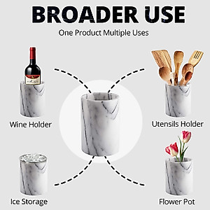 TheWolfard Handmade Luxury White Marble ChampagneWine Cooler Bucket and Utensils Holder , Best for Kitchen Accessories & Housewarming Gifts., 7X5X5