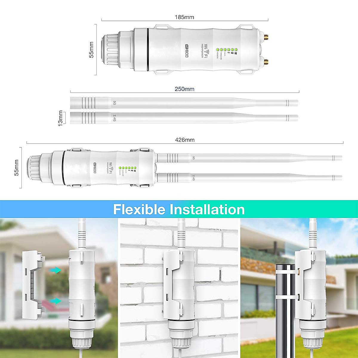 WAVLINK AC600 Outdoor Weatherproof Wi-Fi Range Extender-Dual Band 2.4 & 5GHz Long Range Wireless Internet Signal Extender Booster&Router/AP/Repeater/WISP Mode with POE,No WiFi Dead Zones for Home