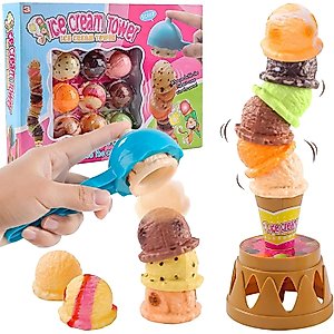Ice Cream Toy Stacking Tower - Balancing and Stackable Scoop Ice Cream for Toddlers, Kids Pretend Food Play Set Kitchen Dessert