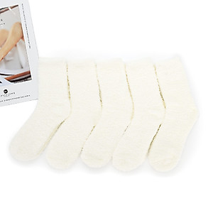 Zando Womens Fuzzy Socks for Girl Winter Socks Thick Warm Socks Fluffy Home Fuzzy Slipper Socks House Slipper Socks Bulk Cozy Comfy Plush Socks Sleeping Hospital Socks 5 Pairs Pure White Series