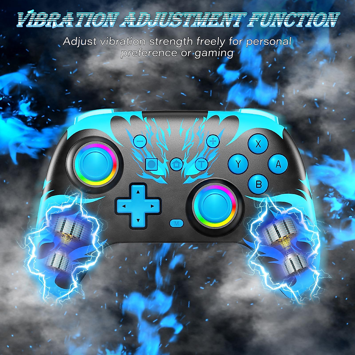 Reddening Controller for Nintendo Switch, Wireless Switch Controllers with LED Joystick/Motion Control/Vibration/Turbo, Switch Pro Controller for Nintendo Switch/Lite/OLED (Blue)
