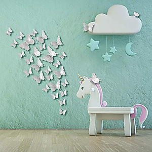 48 Pieces Butterfly Wall Decor DIY Mirror 3D Butterfly Stickers Removable Butterfly Decals for Home Nursery Classroom Kids Bedroom Bathroom Living Room Decor (Glitter Silver)