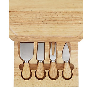 Cheese Board Set by StarBlue - with 4 Knives and Slide Out Drawer | Large Oak Wooden Cheese and Platter Cutting Serving Plate Tray | Best for Housewarming and Birthday Gift
