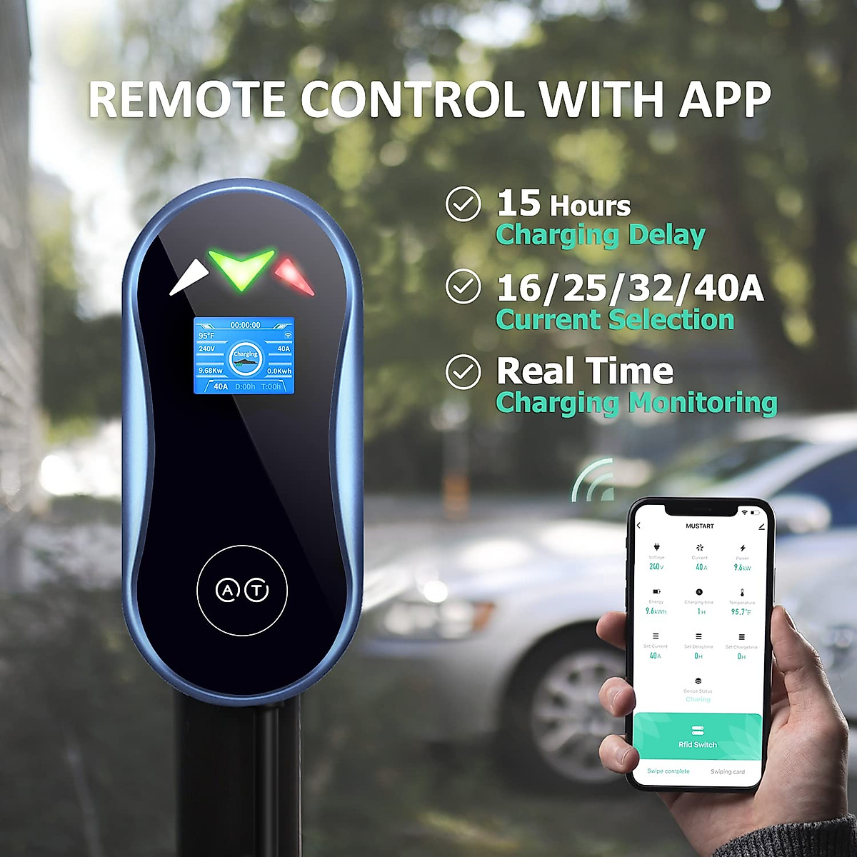 MUSTART Level 2 EV Charger with WiFi, 16/25/32/40 Amp Smart Electric Vehicle Charger, ETL Certified, Indoor/Outdoor Charging Station with NEMA 14-50P, 25-Foot Cable