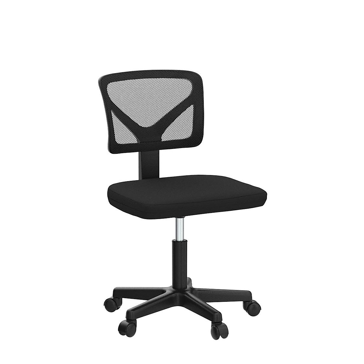 Armless Mesh Office Chair, Ergonomic Computer Desk Chair, No Armrest Small Mid Back Executive Task Chair with Lumbar Support and Swivel Rolling for Small Spaces, Black
