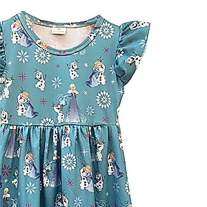 Adorable Little Kid Girls Princess Collection Dress, Fit for 2-7 Years Toddler Girls, Crew Neck Collar, Flutter Sleeves, Knee Length Blue-Green/Medium