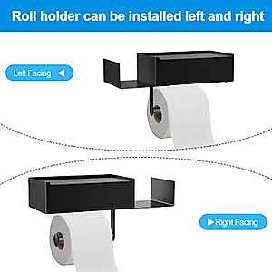 Toilet Paper Holder with Shelf, FUNLEU Flushable Wipes Dispenser for Bathroom, Self Adhesive Toilet Paper Holder with Storage - Stainless Steel Toilet Holder Keep Wipes Hidden Out of Sight, Black