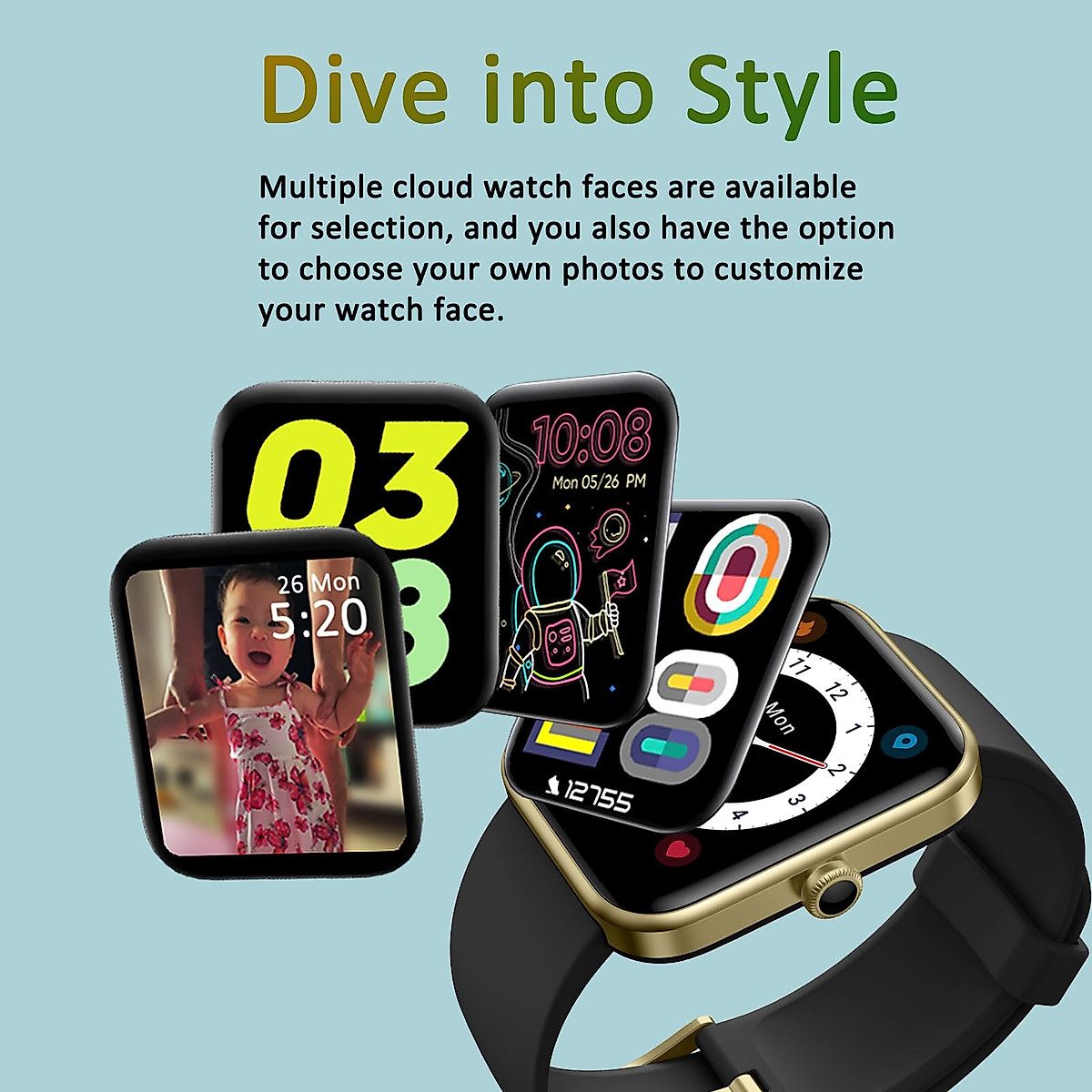 Vowtop Fitness Tracker for Men Women with Aluminum Alloy Frame, Alexa Built-in 1.69'' DIY Dial with Blood Oxygen & Heart Rate Monitor, 14 Sport Modes Smart Watch for Android iOS Phone, Golden