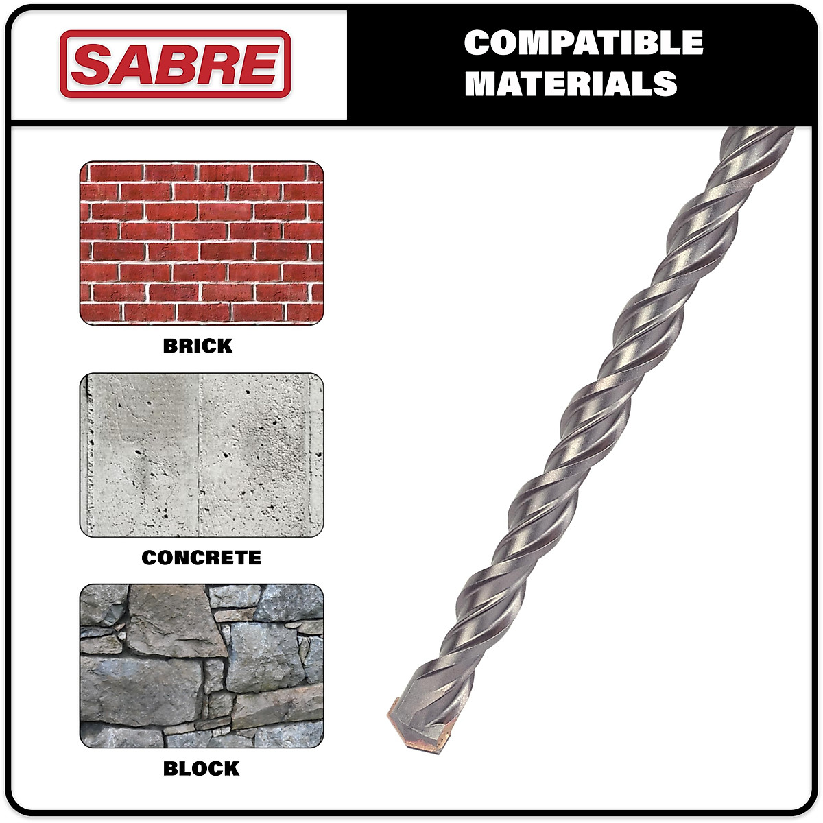 Sabre Tools 3/4 Inch x 12 Inch SDS Plus Rotary Hammer Drill Bit, Carbide Tipped for Brick, Stone, and Concrete Version 2 (3/4" x 10" x 12")