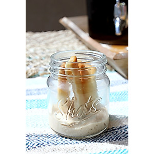 Circleware Mini Mason Jar Heavy Base Shot Glasses Set of 6 Fun Party Home Entertainment Dining Beverage Drinking Glassware Tumbler Whiskey Coffee Espresso Liquor Bar Jello Cups, Script, 4.9 oz