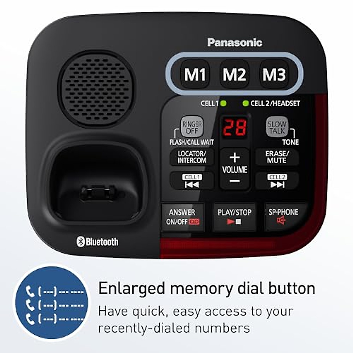 Panasonic Amplified Cordless Phone with Slow Talk, 40dB Volume Boost, 100dB Lound Visual Ringer, Hearing Aid Compatibility, Large Screen and Backlit Keypad, Link2Cell - KX-TGM430B - 1 Handset (Black)