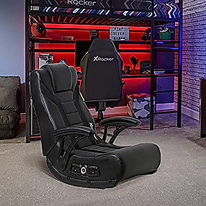 X Rocker Jynx Floor Gaming Chair, Headrest Mounted Speakers, 2.1 Bluetooth Audio System, Wireless, Recliner with Padded Armrest, 5111601, 37.01" x 22.83" x 34.65", Black