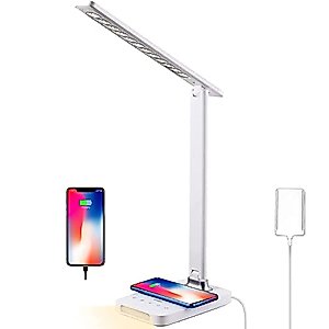 VAVOFO LED Desk Lamp with USB Charger, USB Charging Port, Table Lamp with 5 Brightness Levels Touch Control, 30/60 min Auto Timer, Dimmable Eye-Caring Desk Light for Home Office