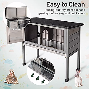 PETSITE Rabbit Hutch Bunny Cage Wooden Guinea Pig House with Open Roof &amp; Tray Indoor Outdoor Elevated