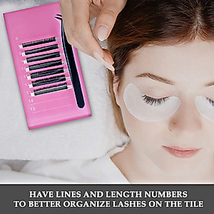 Xolloz Crystal Acrylic Tray for Strip Lash Application - Pink Eyelash Palette, Tile Stand With Convenient Numbered Lines, Magnetic Tweezer Holder - Durable Eyelash Extension Storage Organizer