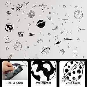 Outer Space Wall Decals Peel and Stick for Kids Girls, Vinyl Outer Space Planet Wall Stickers, Outer Space Wall Stickers for Boys Bedroom Nursery Kids Room