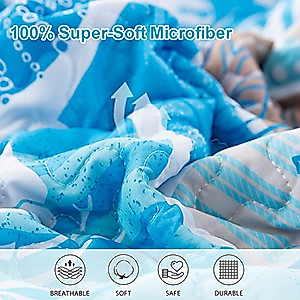 DJY Coastal Quilt Set King Coastal Blue Pattern Quilt Coverlet Set Soft Coastal Patchwork Bedspread with 2 Pillow Shams 3 Pieces Coastal Bedding Quilt Set for All Season 90"x 104"