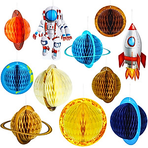 11 Pieces Outer Space Party Decorations Solar System Hanging Decorations Galaxy Planet Honeycomb Hanging Supplies 3D Rocket Astronaut for Kids Solar System Space Birthday Party Ceiling Ornaments Decor