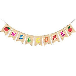 Uniwish Welcome Banner for First Day of School Classroom Decorations Garland Apple Themed Welcome Class Office Photo Backdrop